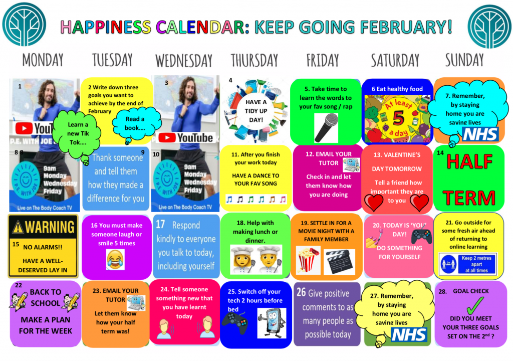 Park Academy's Happiness Calendar: Daily activities around kindness ...